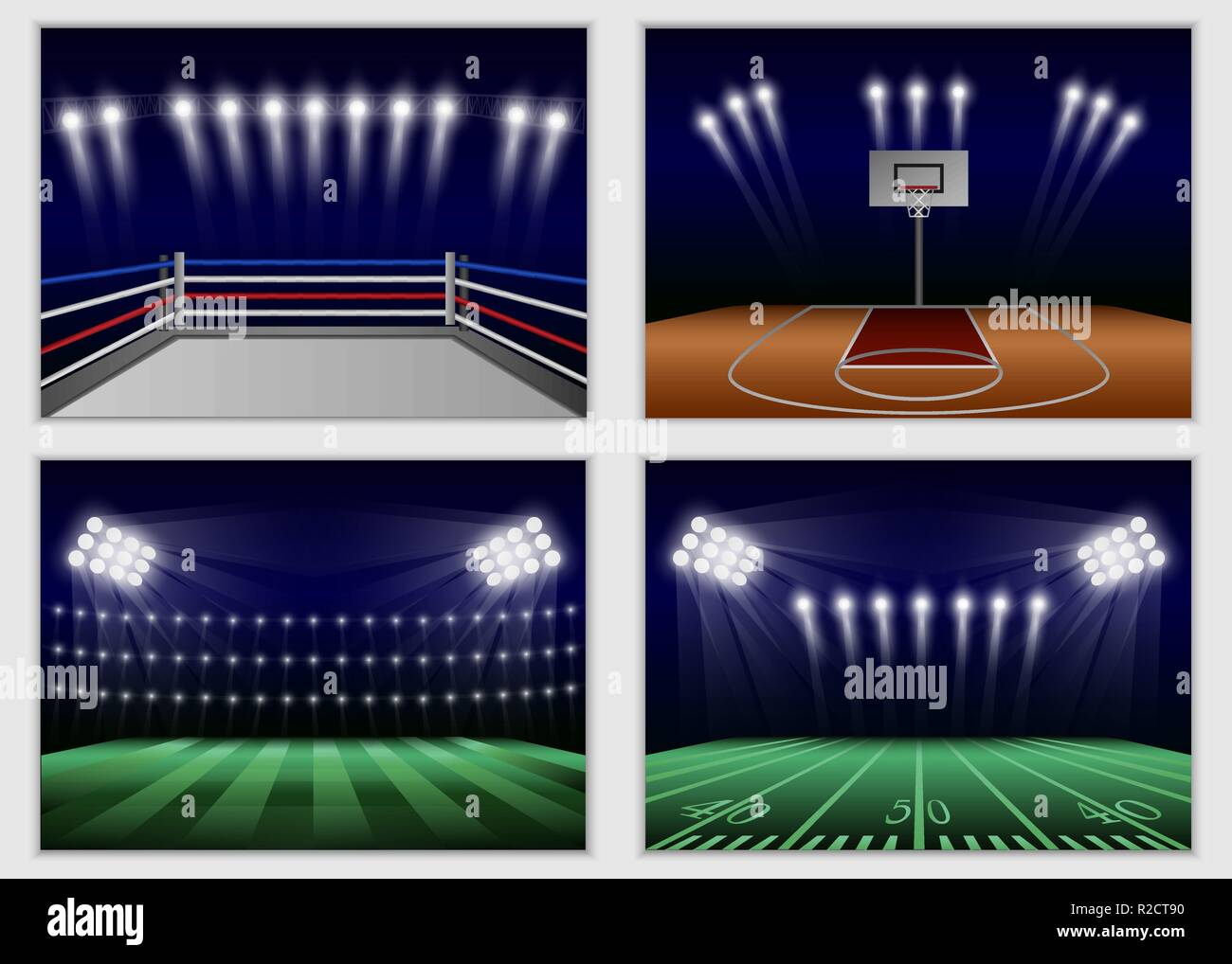 Arena stadium sport scene banner concept set. Realistic illustration of ...