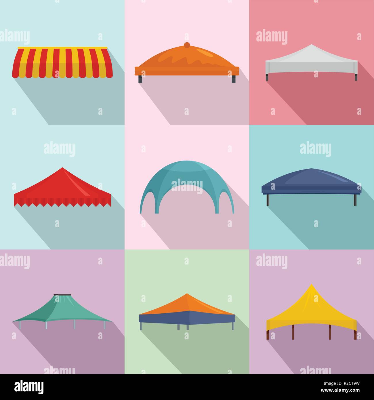 Tent icons set. Flat set of 9 tent vector icons for web isolated on ...