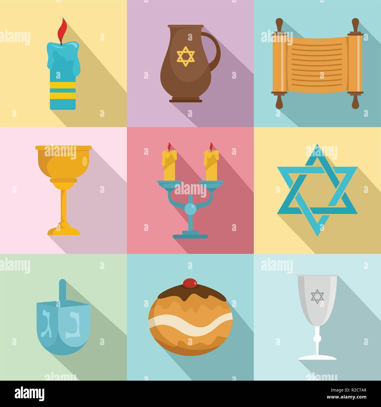 Religious dish icons set. Flat set of 9 religious dish vector icons for ...