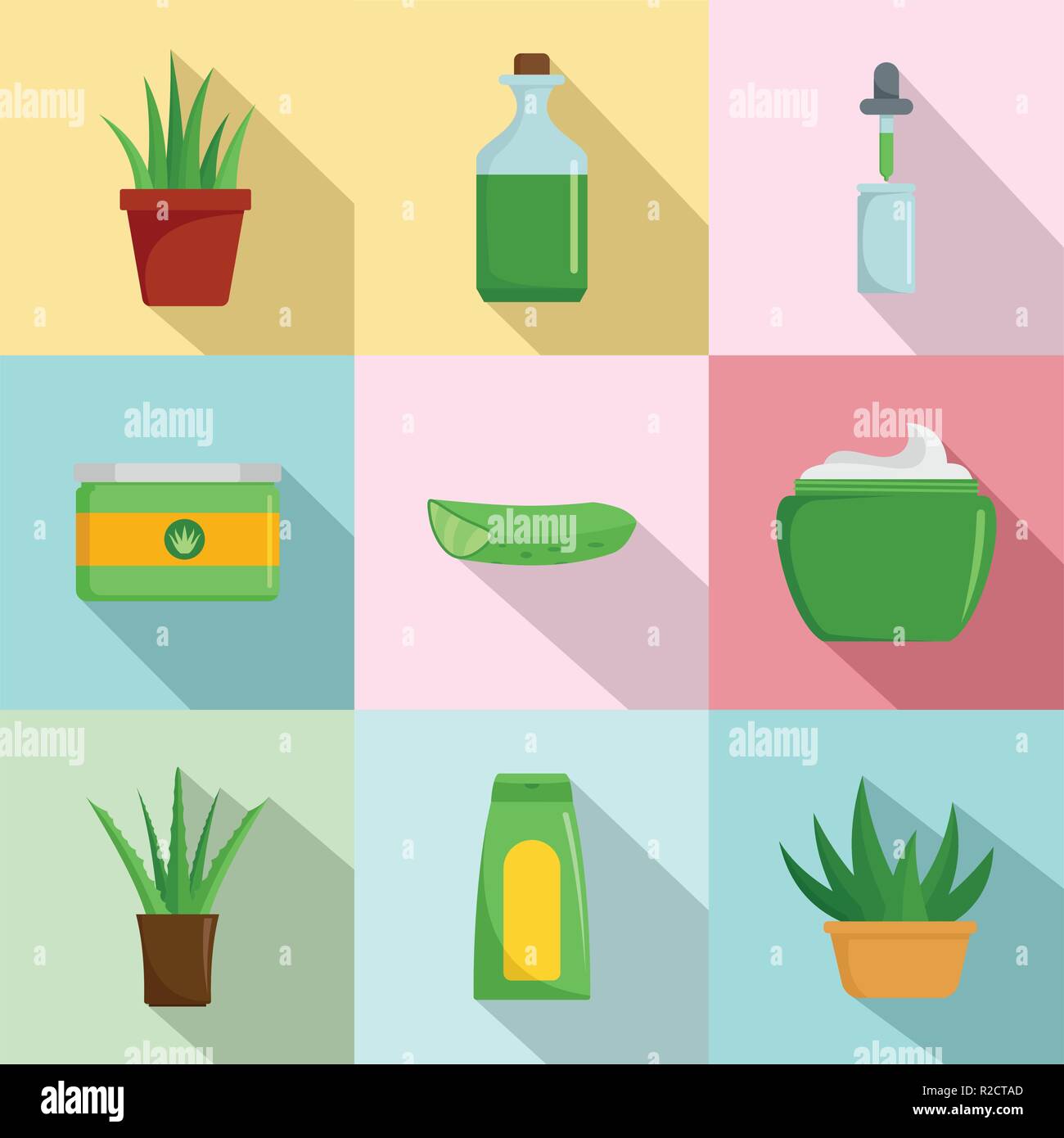 Aloe vera icons set. Flat set of 9 aloe vera vector icons for web ...