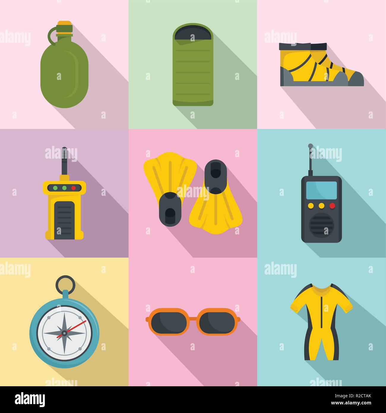 Diving icons set. Flat set of 9 diving vector icons for web isolated on ...