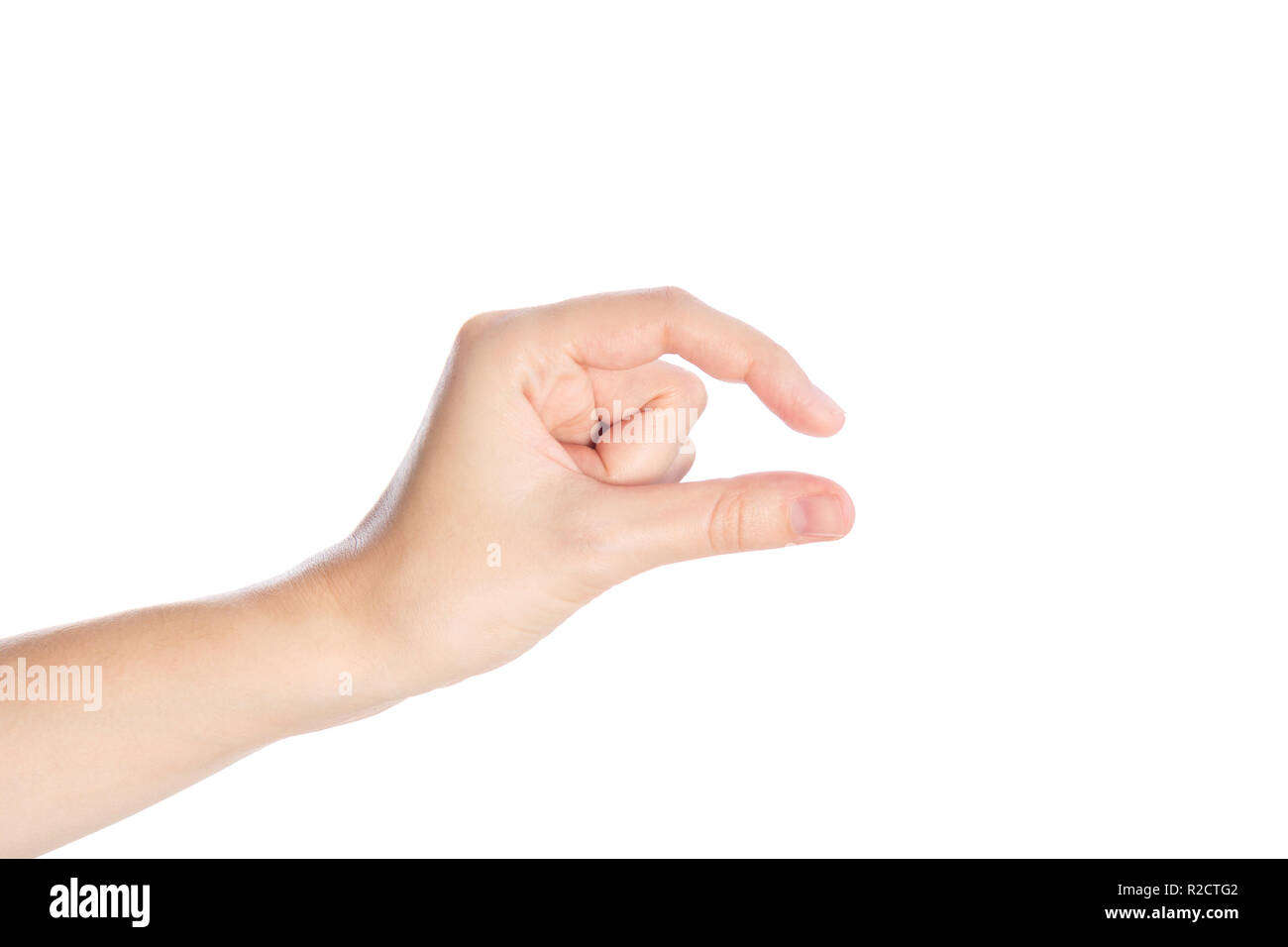 Woman hand showing size gesture isolated on white background Stock ...