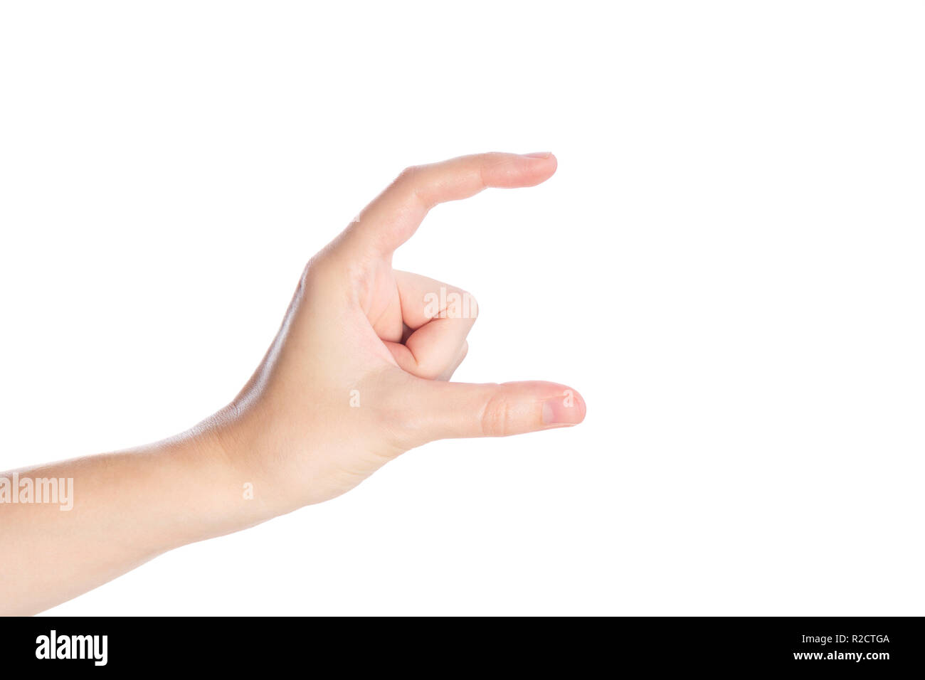 Woman hand showing size gesture isolated on white background Stock ...