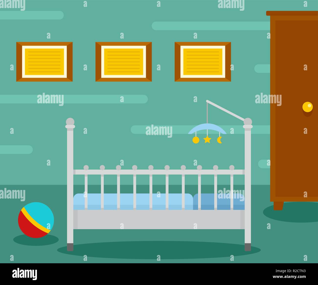 Baby room interior background. Flat illustration of baby room interior ...