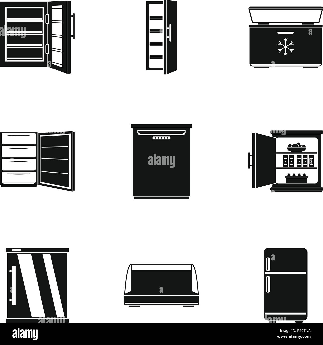 Refrigerator icons set. Simple set of 9 refrigerator vector icons for ...