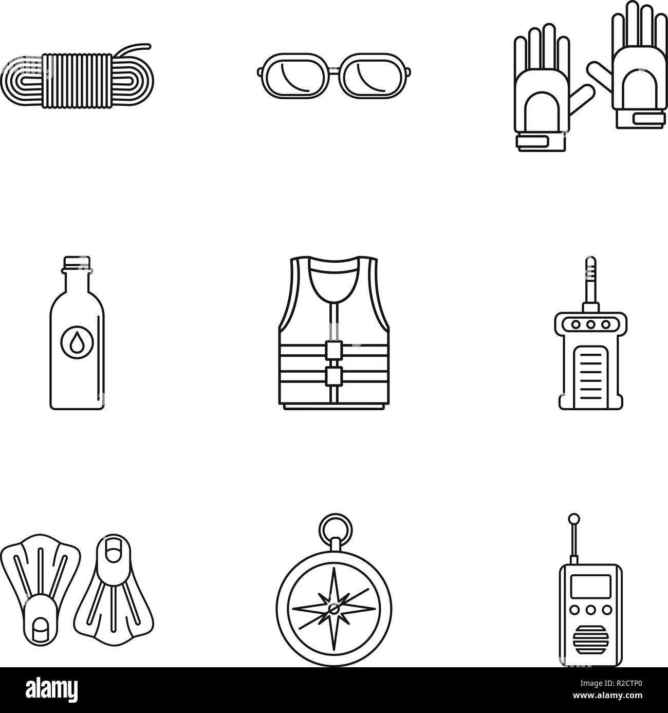 Immersing icons set. Outline set of 9 immersing vector icons for web ...