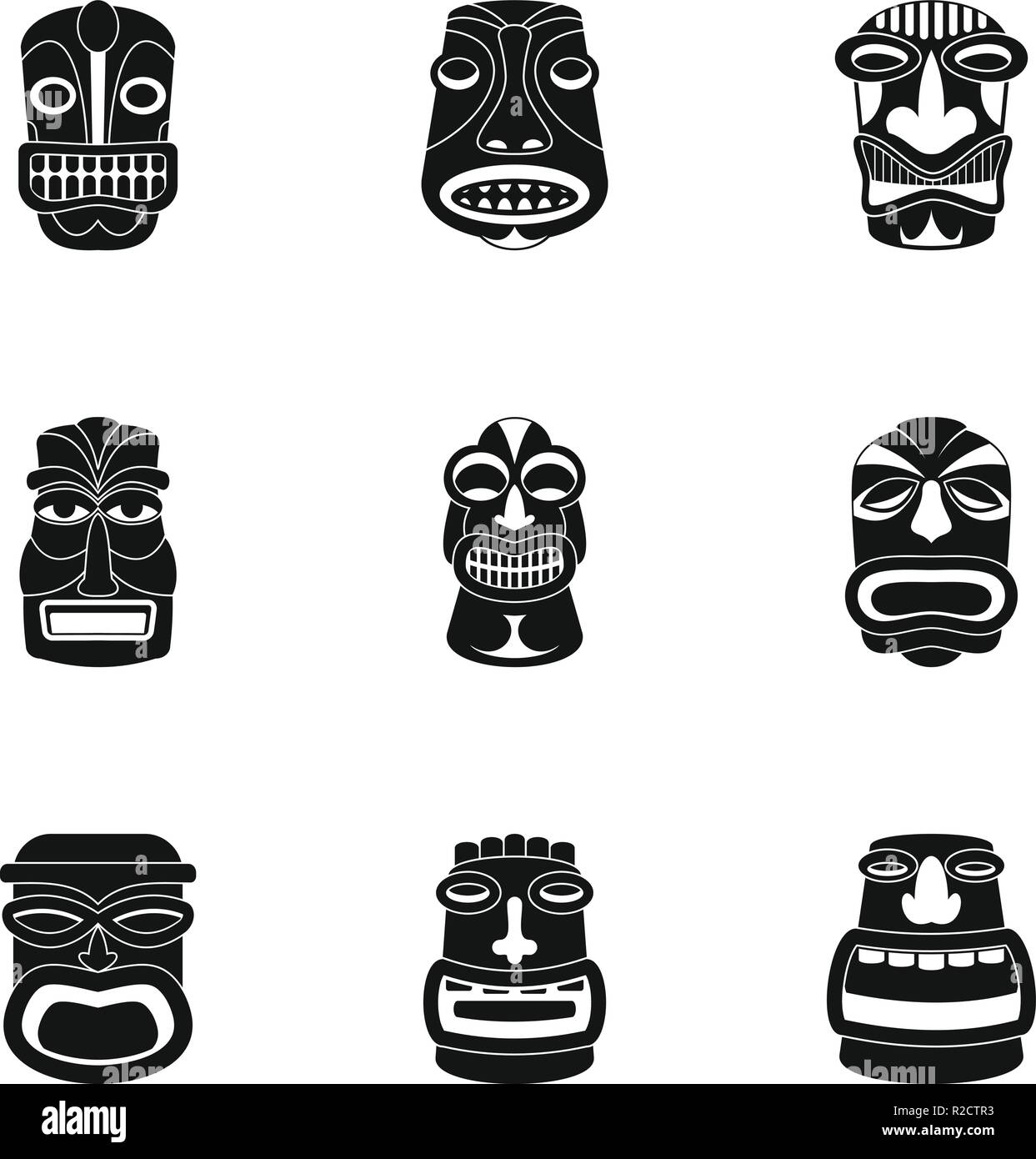 African face icons set. Simple set of 9 african face vector icons for ...