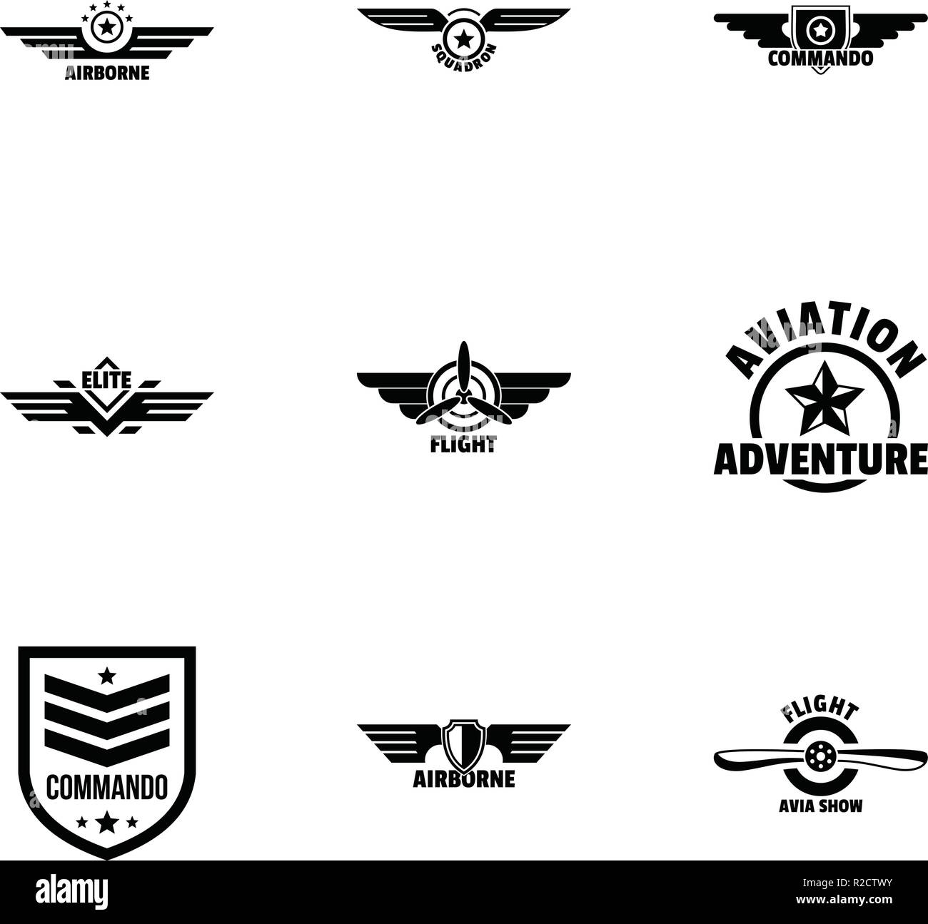 Military label icons set. Simple set of 9 military label vector icons ...