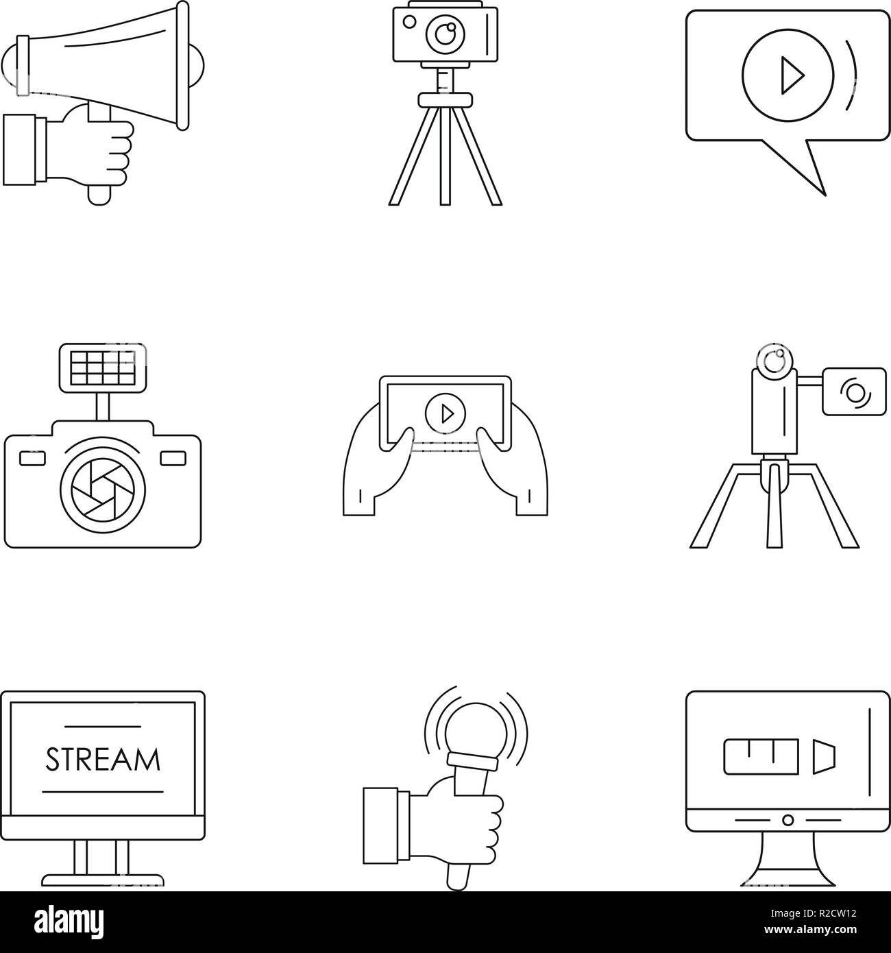Blockbuster icons set. Outline set of 9 blockbuster vector icons for ...