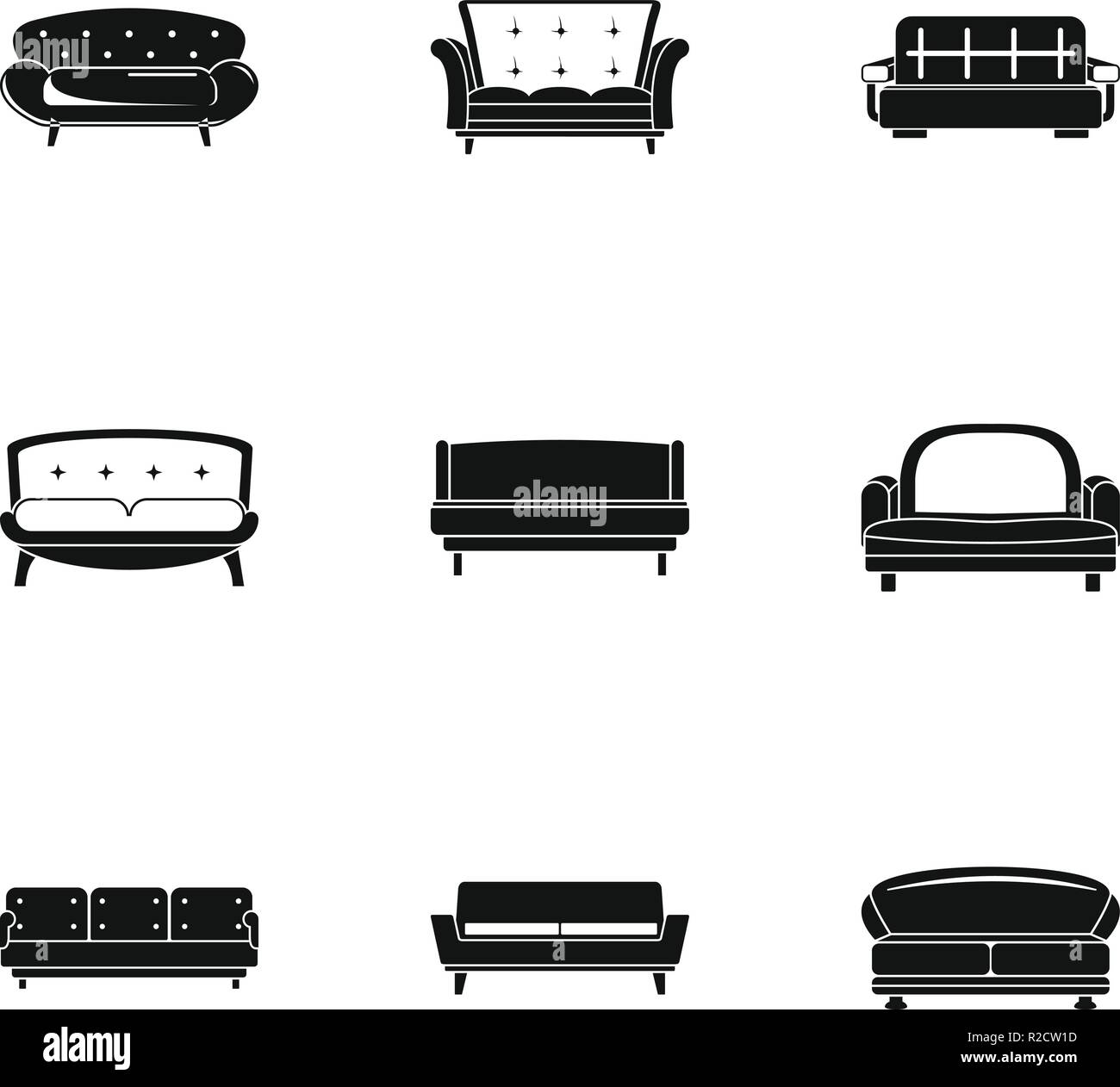 Sofa icons set. Simple set of 9 sofa vector icons for web isolated on ...