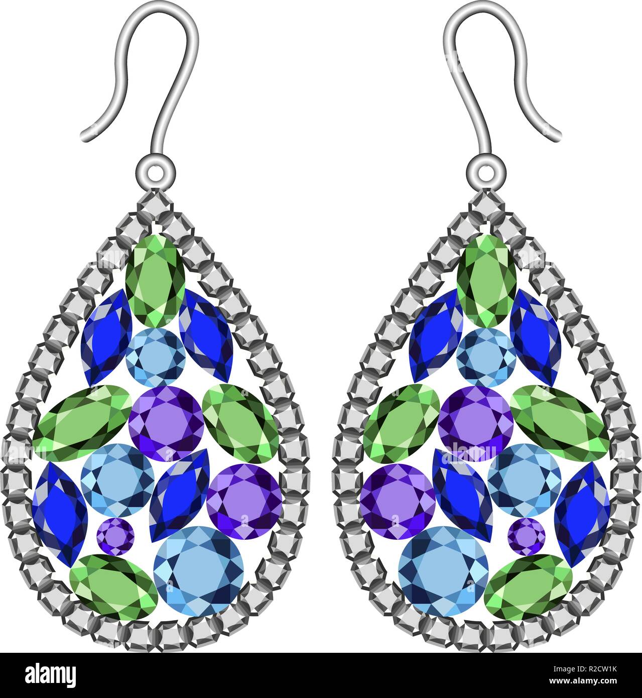 Gemstones earrings mockup. Realistic illustration of gemstones earrings ...