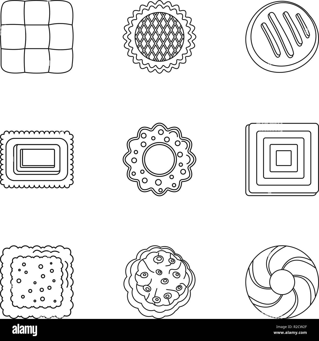 Bun icons set. Outline set of 9 bun vector icons for web isolated on ...