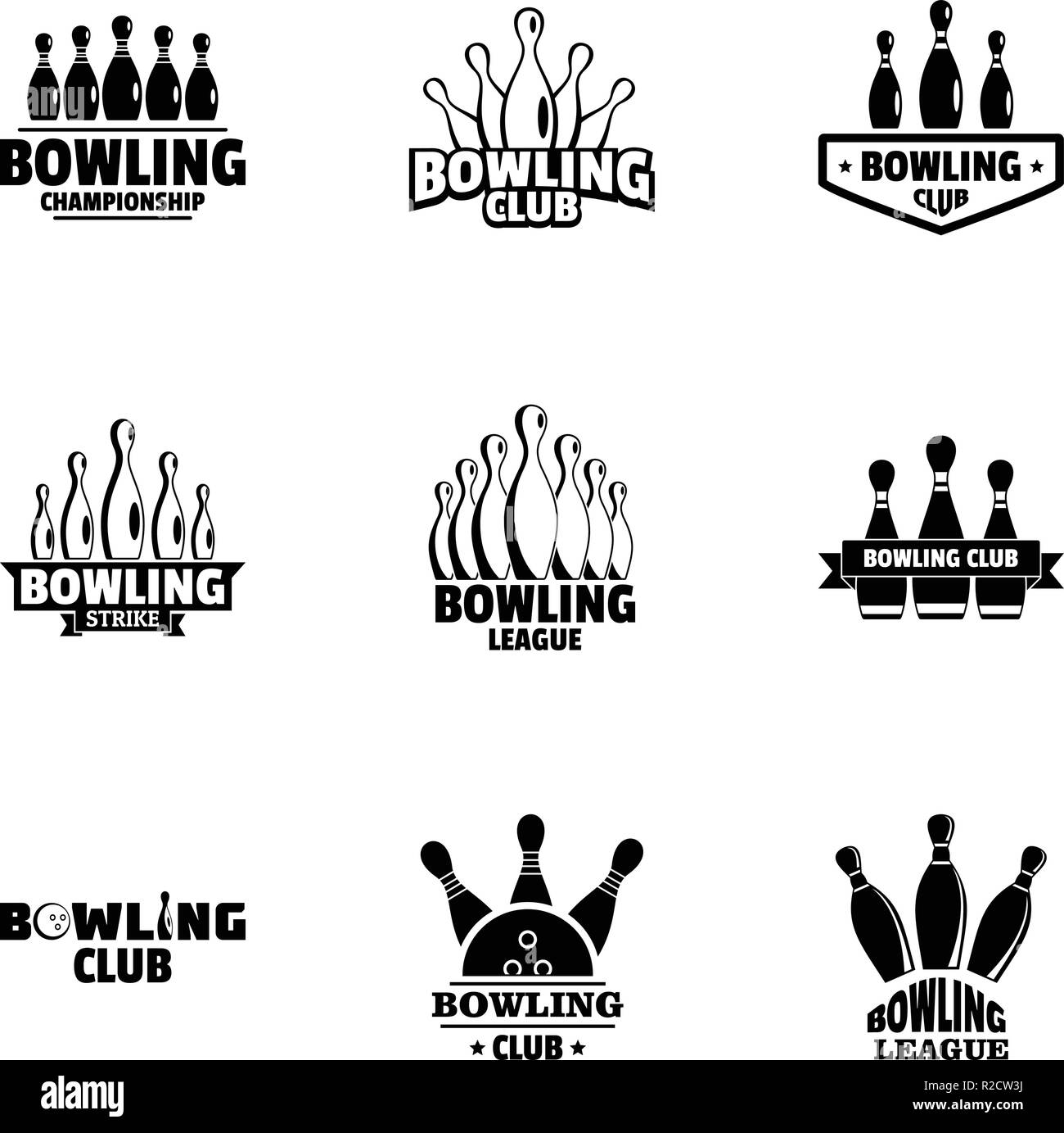 Bowling icons set. Simple set of 9 bowling vector icons for web ...