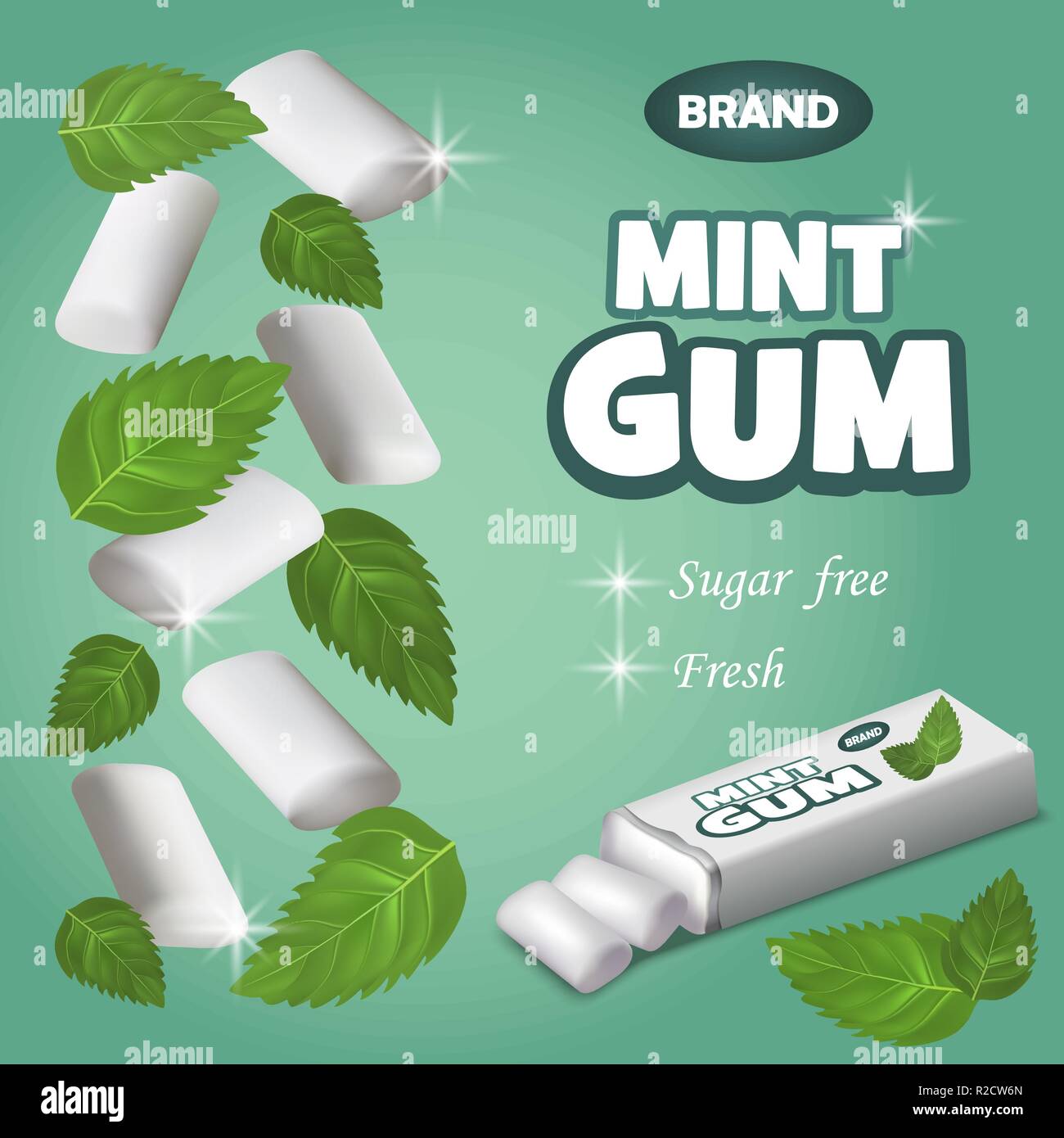 Mint gum concept background. Realistic illustration of mint gum vector ...