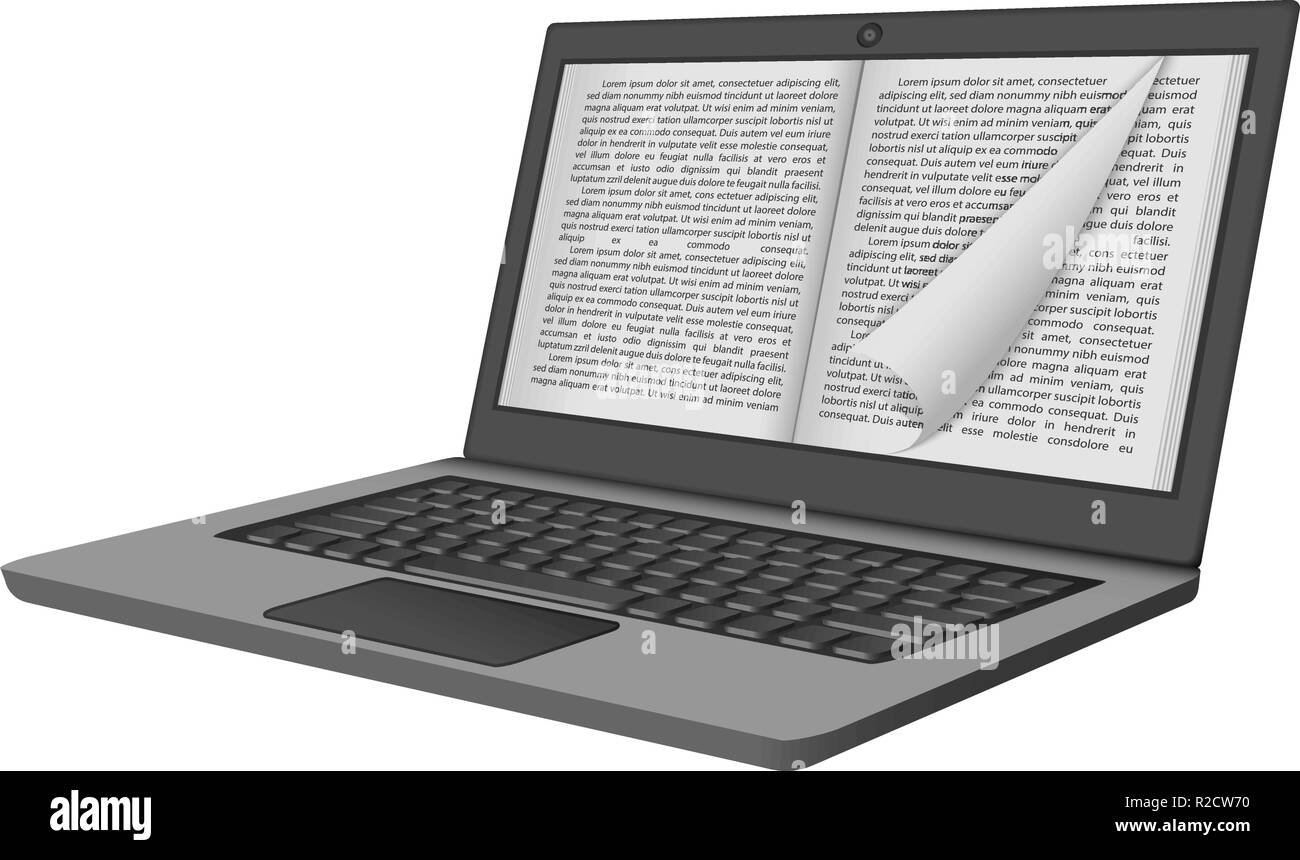 Ink laptop reading mockup. Realistic illustration of ink laptop reading ...