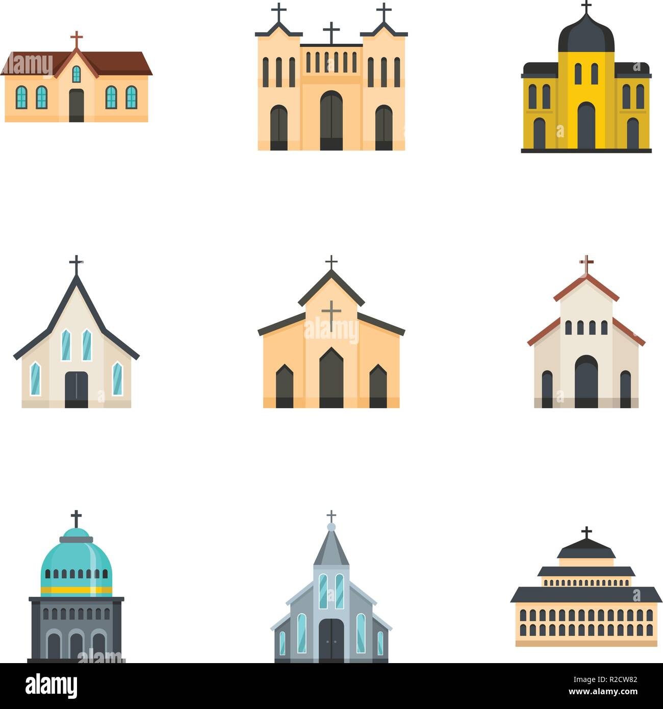 Church icons set. Cartoon set of 9 church vector icons for web isolated ...
