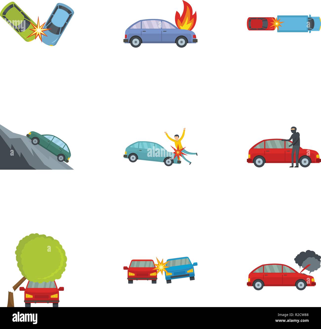 Car crash icons set. Cartoon set of 9 car crash vector icons for web ...