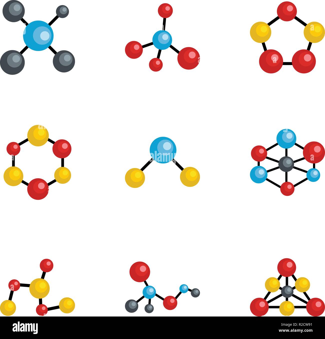 Molecule icons set. Cartoon set of 9 molecule vector icons for web ...