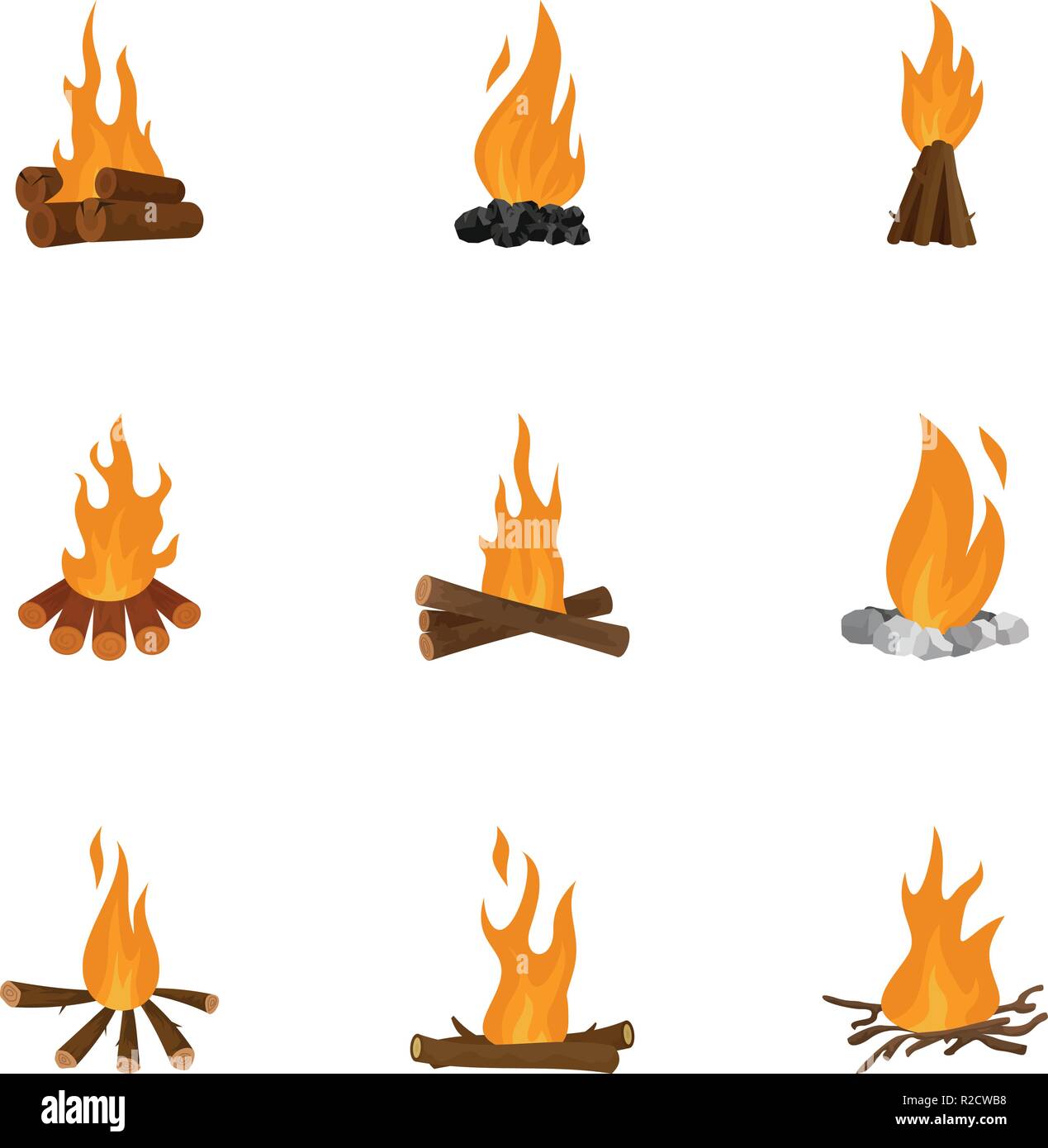 Bonfire icons set. Cartoon set of 9 bonfire vector icons for web ...
