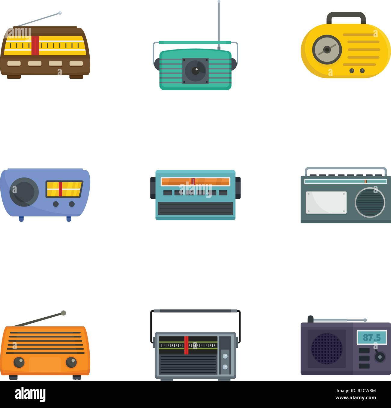 Radio receiving station icons set. Cartoon set of 9 radio receiving ...