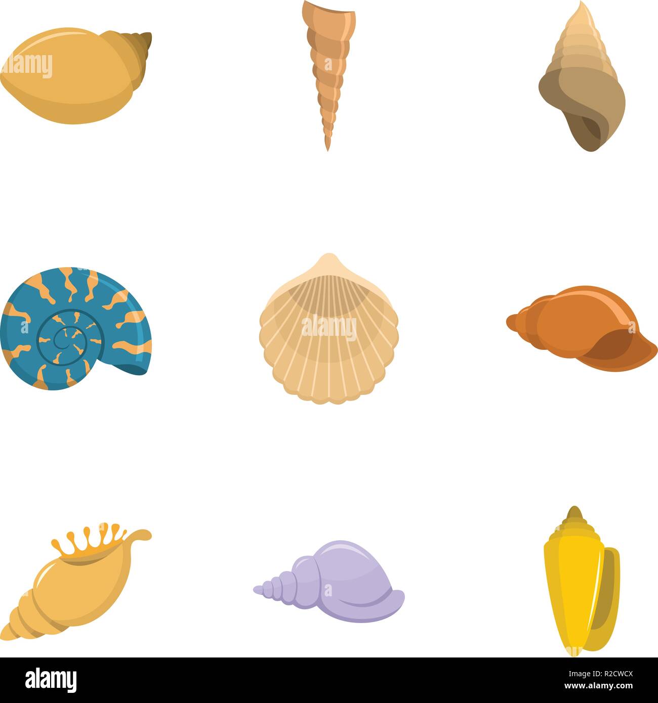 Seashell icons set. Cartoon set of 9 seashell vector icons for web ...