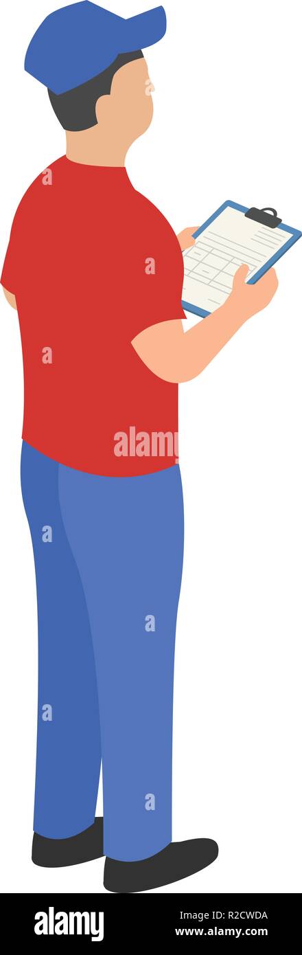 Man checking warehouse icon. Isometric of man checking warehouse vector ...