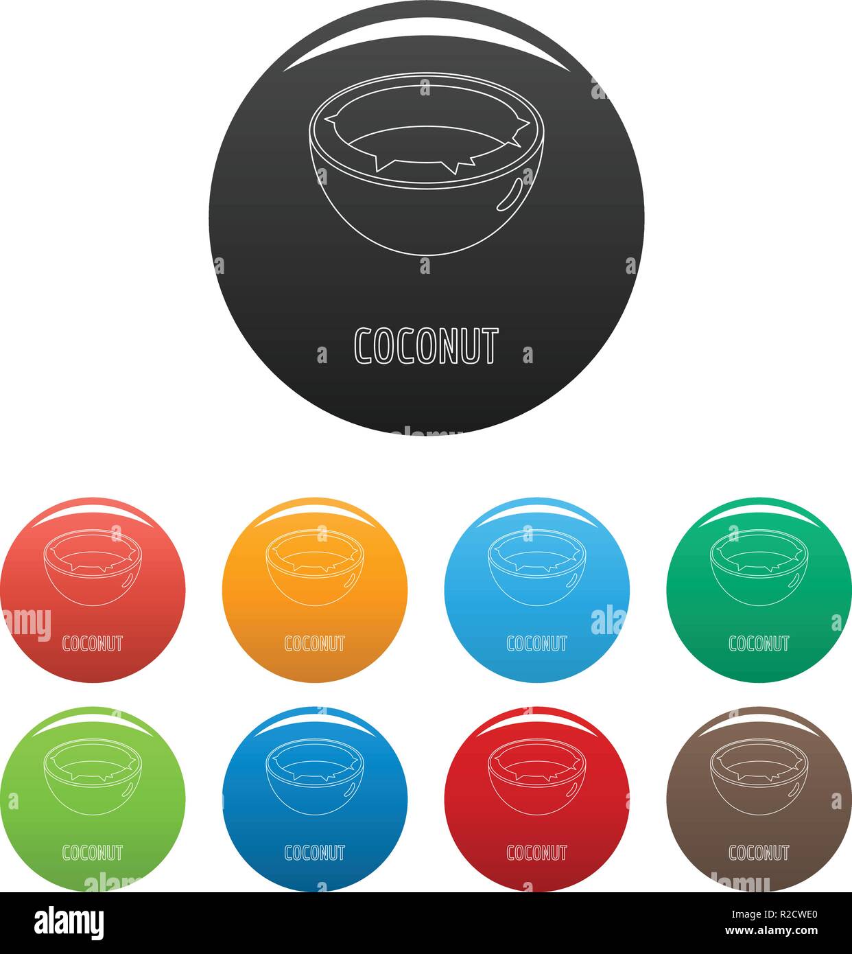 Coconut icon. Outline illustration of coconut vector icons set color ...