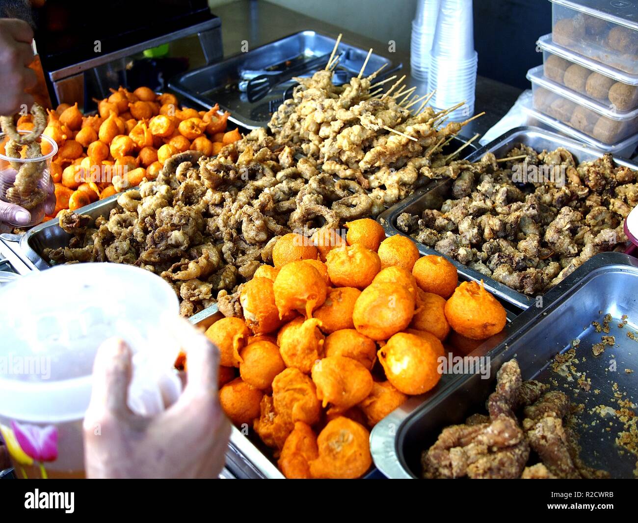 Photo of assorted street food at a food stall Stock Photo - Alamy