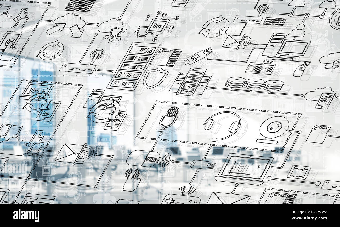 Technology background image with media interface as connection and ...