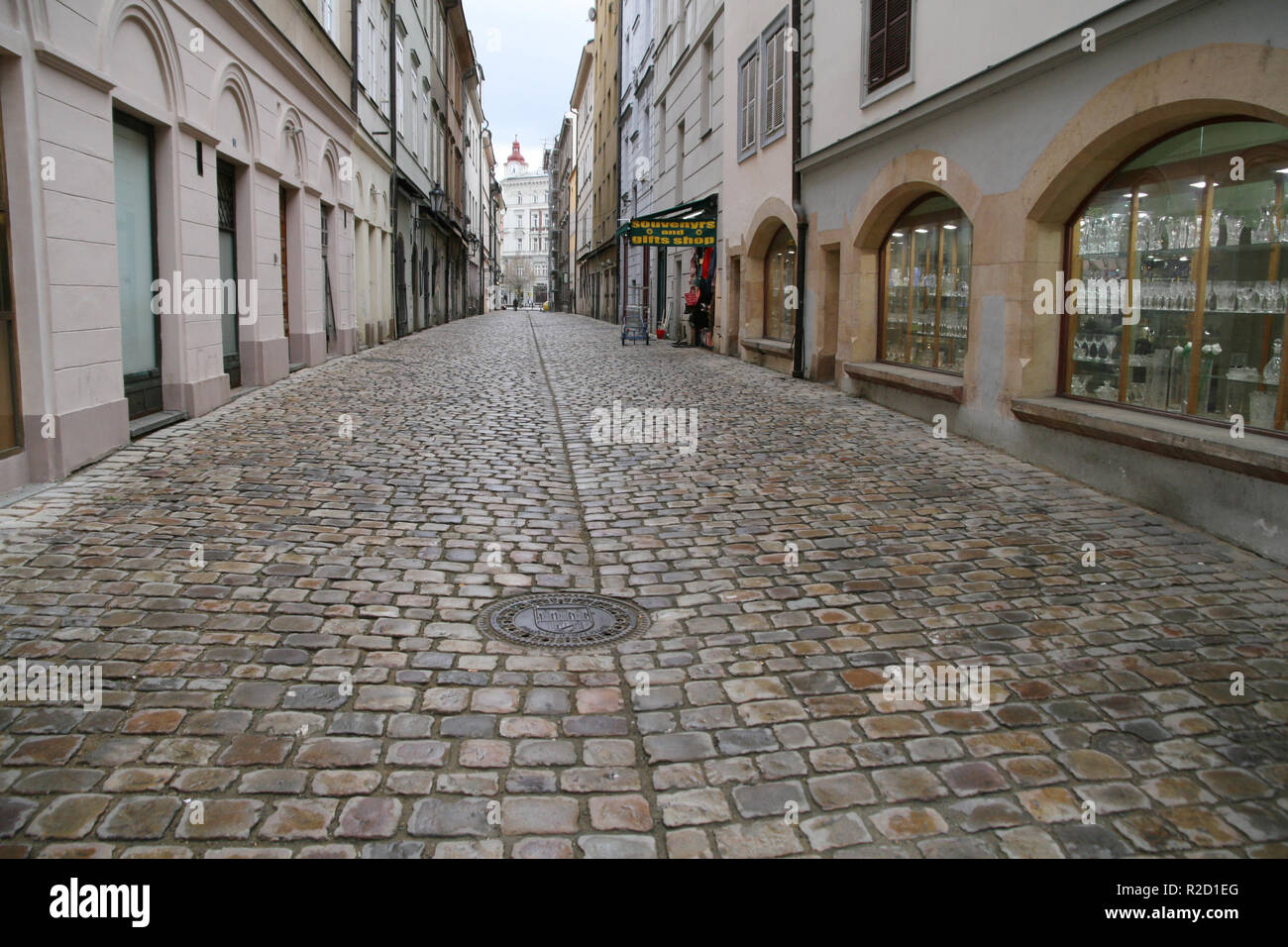 An empty cobblestone street in Prague city center Stock Photo - Alamy