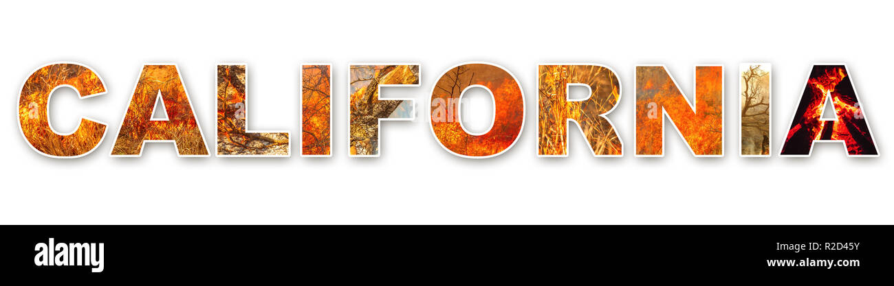 California text concept. California written with different fire image ...