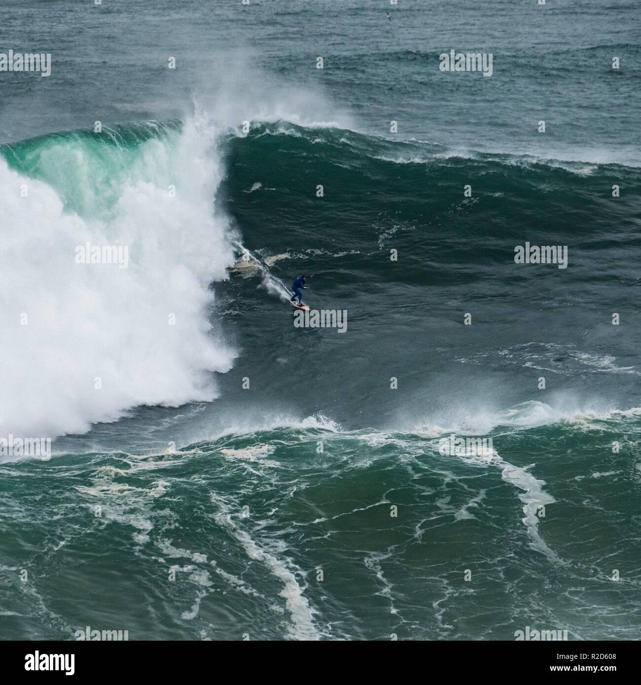 Nazare, Portugal. 18th Nov, 2018. Surfers tow in to giant waves at ...