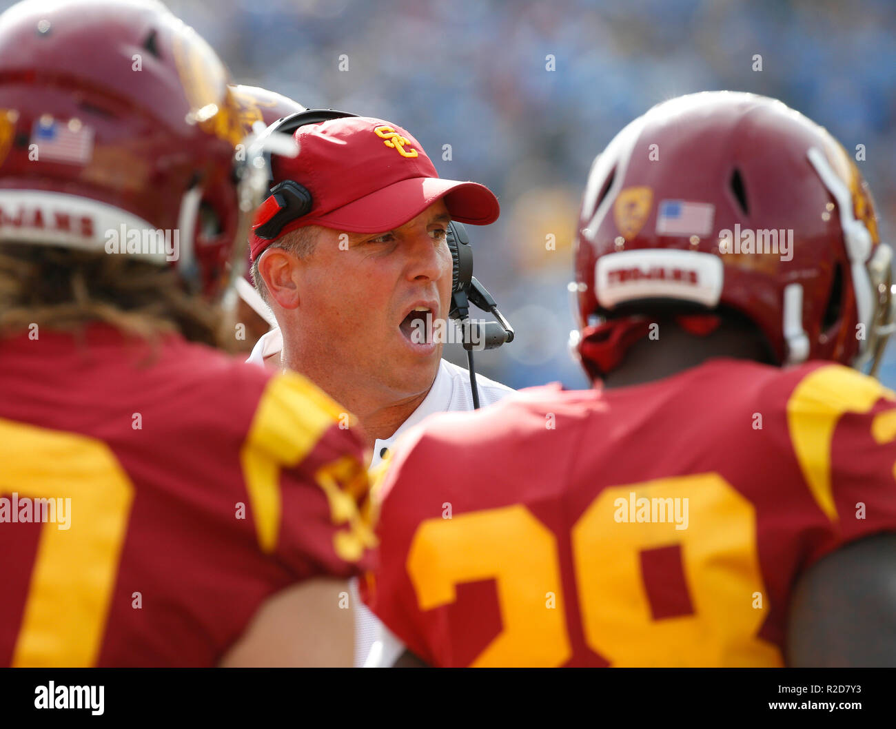 November 17, 2018 USC Trojans head coach Clay Helton in action during ...