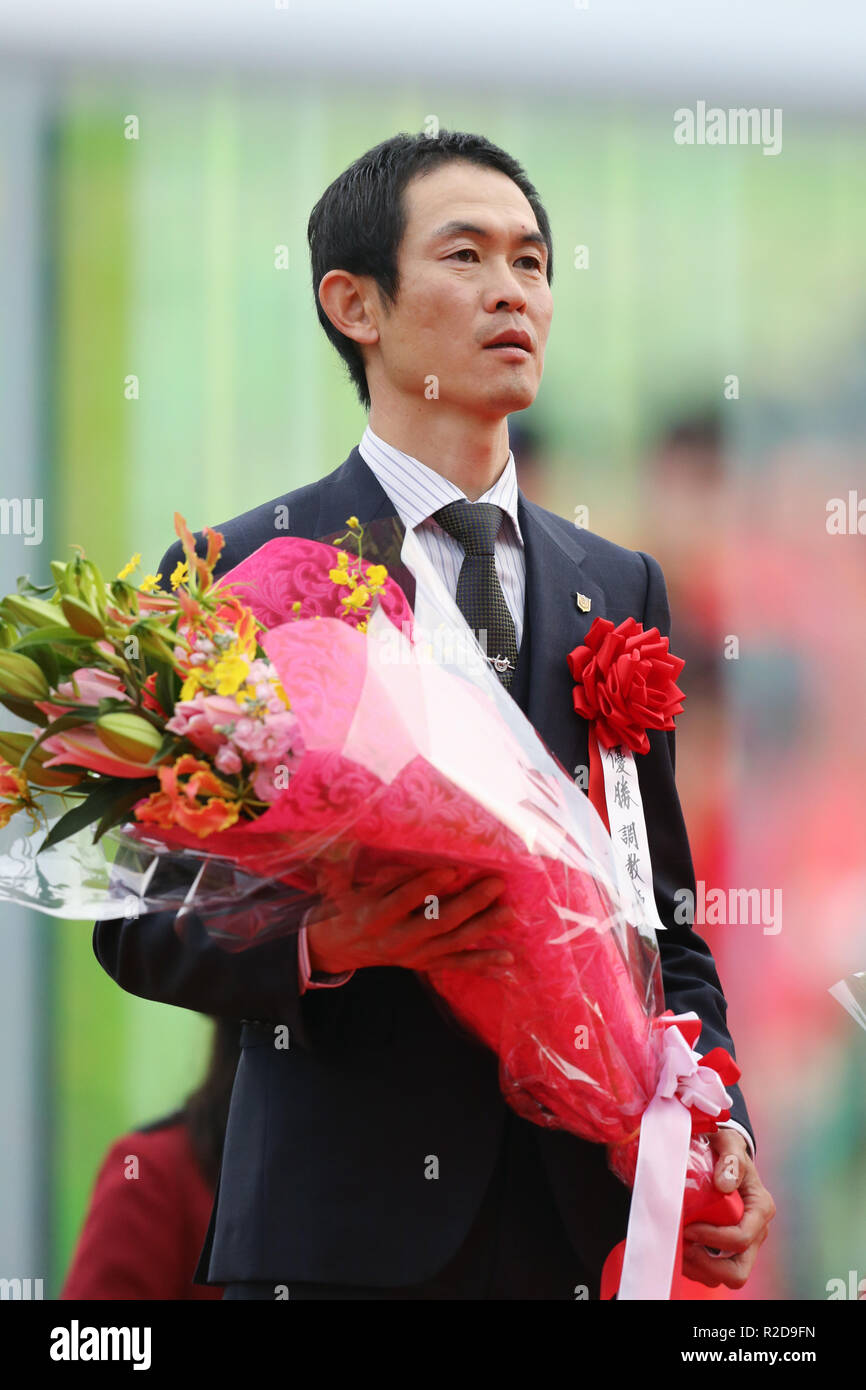 Kyoto, Japan. 18th Nov, 2018. Tetsuya Kimura Horse Racing : Trainer Tetsuya Kimura after Stelvio ...