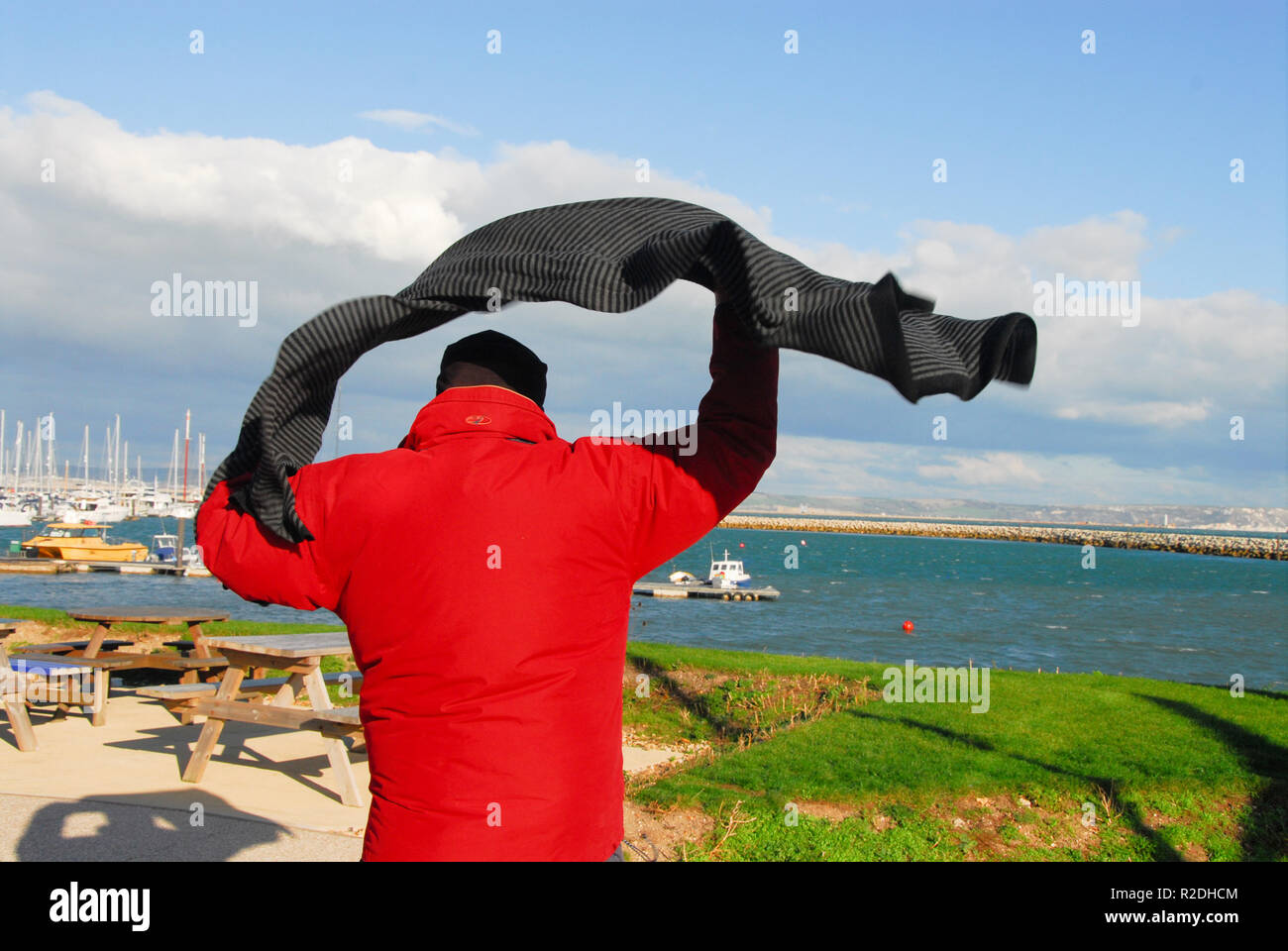 Wind blowing scarf man hi-res stock photography and images - Alamy