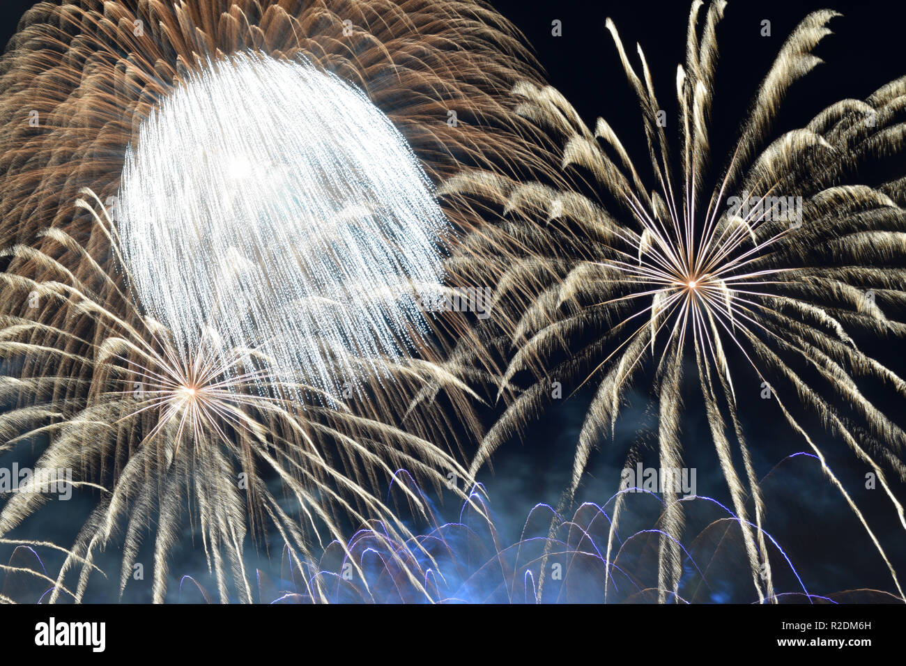 Latvia`s 100th anniversary - 18th November 2018. Fireworks on dark ...