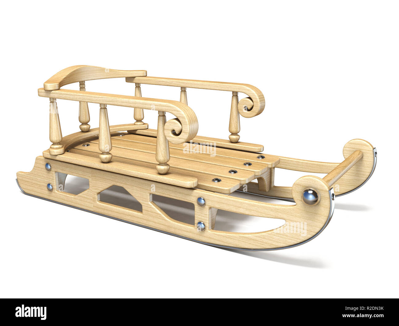 Wooden decorated sledge 3D render illustration isolated on white ...
