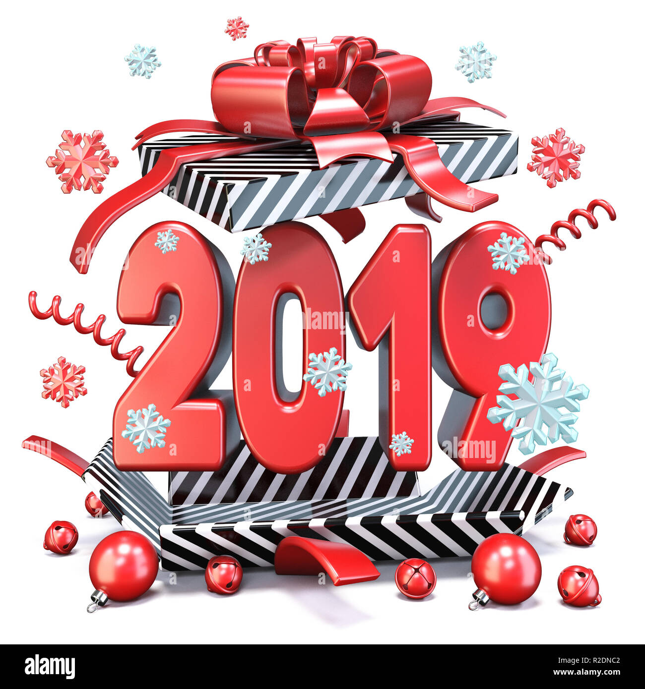 Happy New 2019 greeting card concept 3D rendering illustration isolated ...