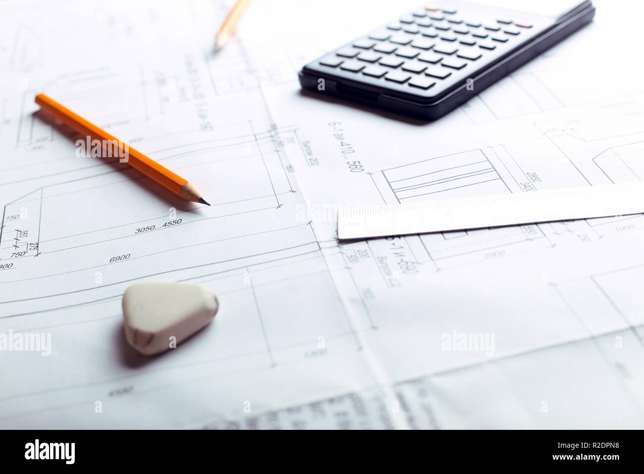 plan - engineering drawing on the table Stock Photo - Alamy
