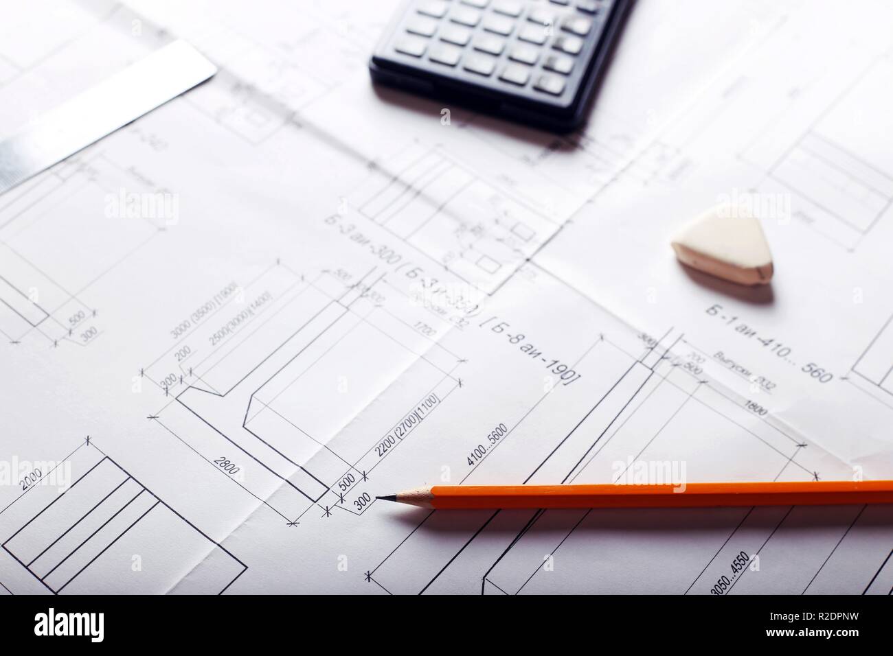 plan - engineering drawing on the table Stock Photo - Alamy