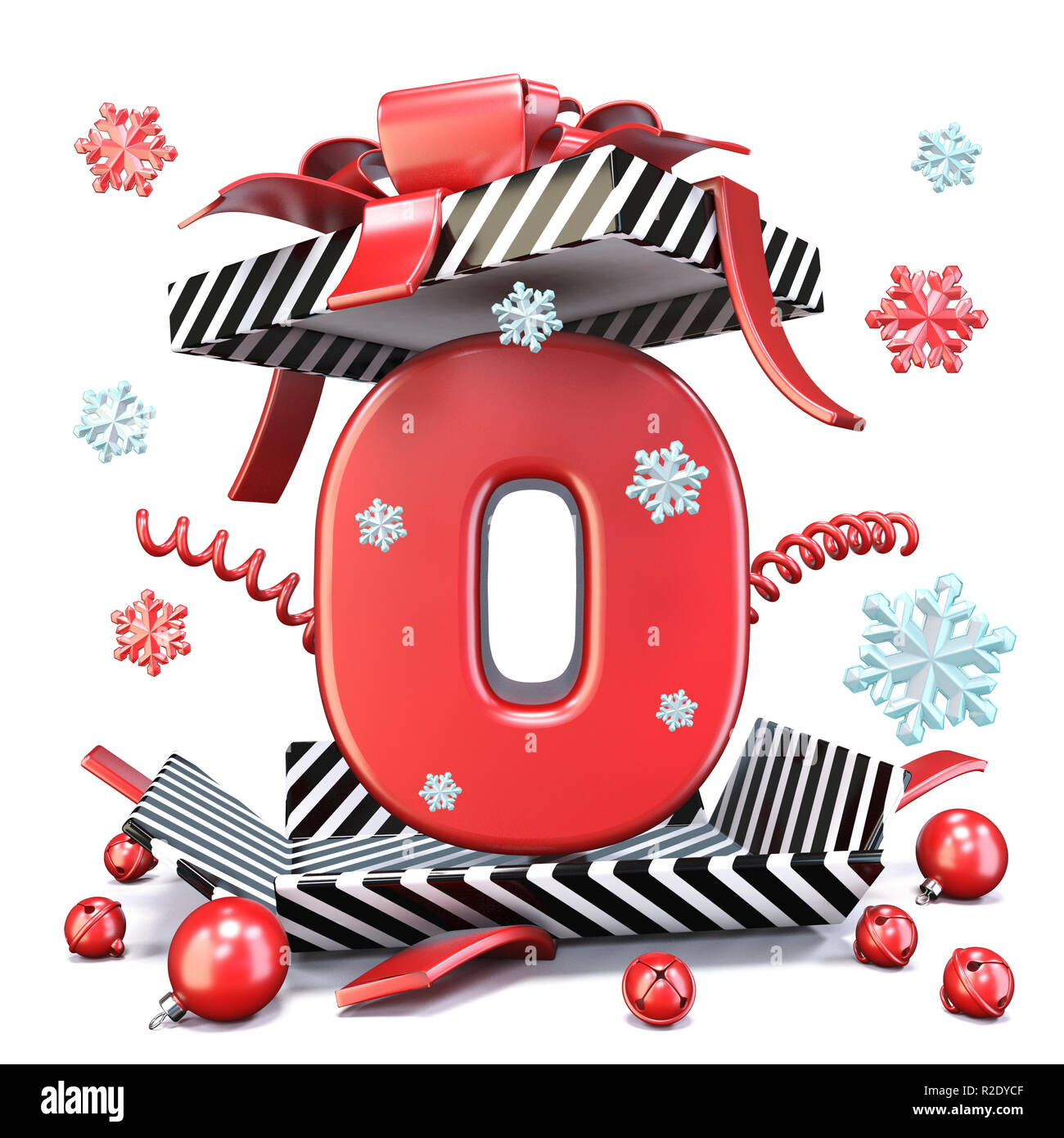 Red number ZERO 0 inside open gift box 3D rendering illustration ...