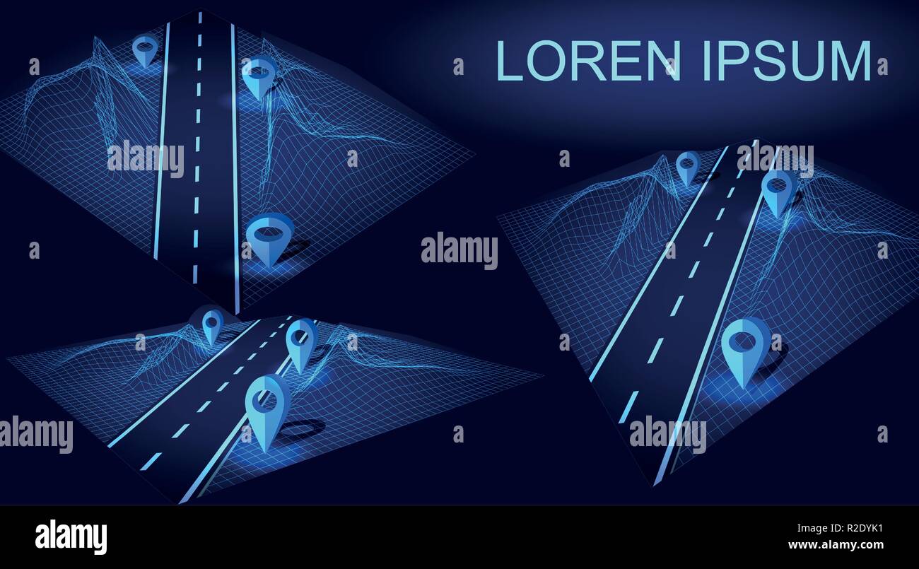 Road, highway in 3D. Futuristic hud design element. Navigation method ...