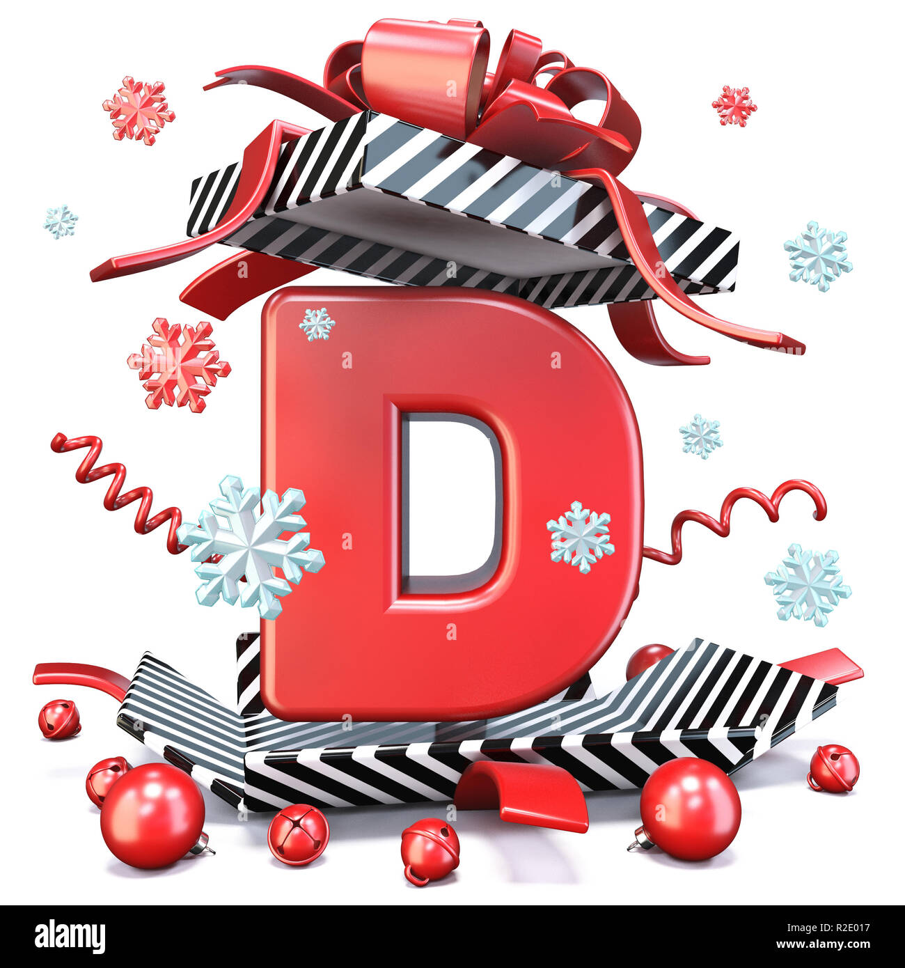 Red Letter D inside open gift box 3D rendering illustration isolated on ...
