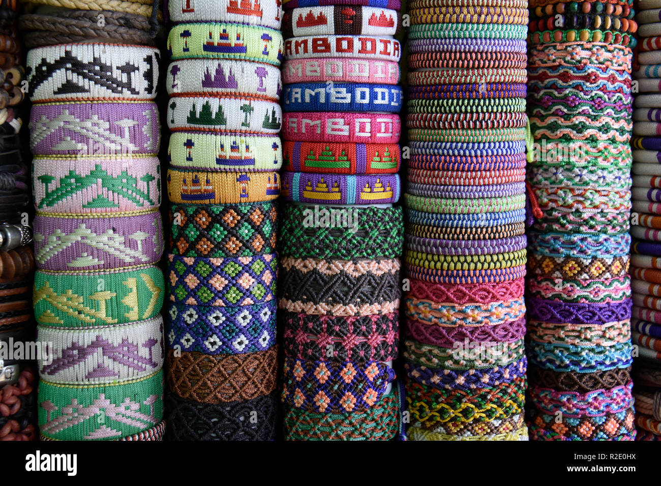 Colourful everyday objects on display and for sale on a market in Pnom ...