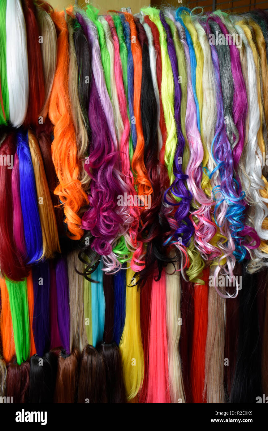 Colourful everyday objects on display and for sale on a market in Pnom ...