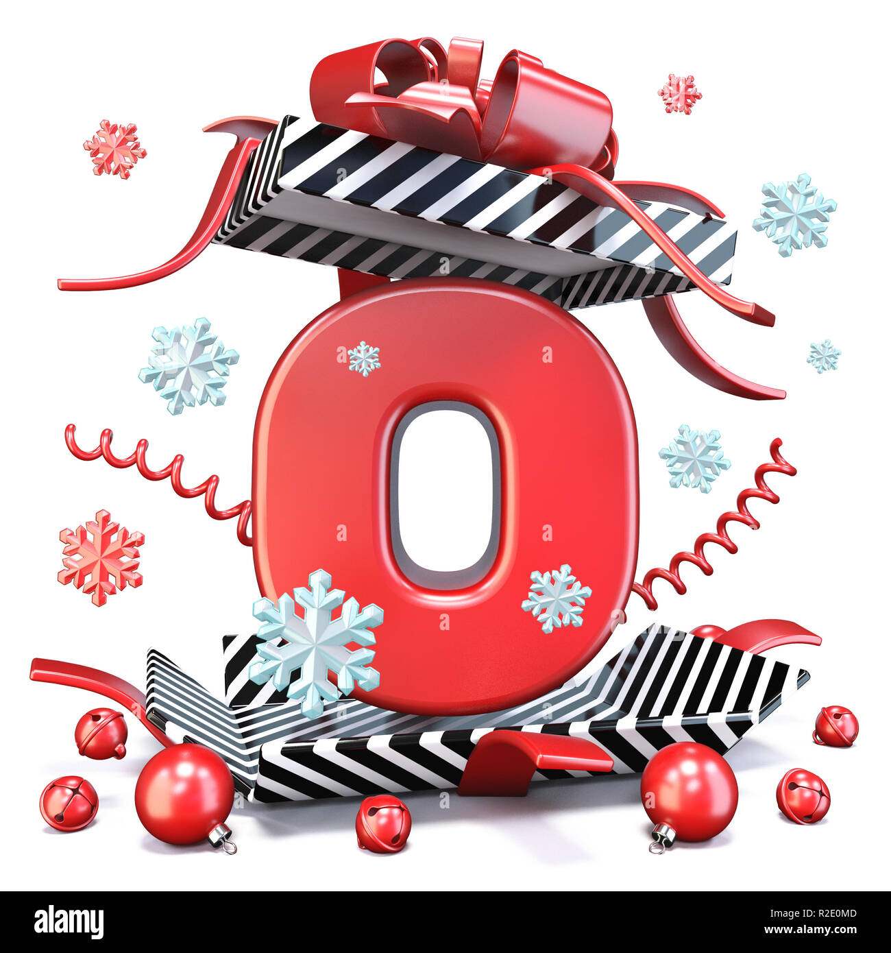 Red Letter O inside open gift box 3D rendering illustration isolated on ...