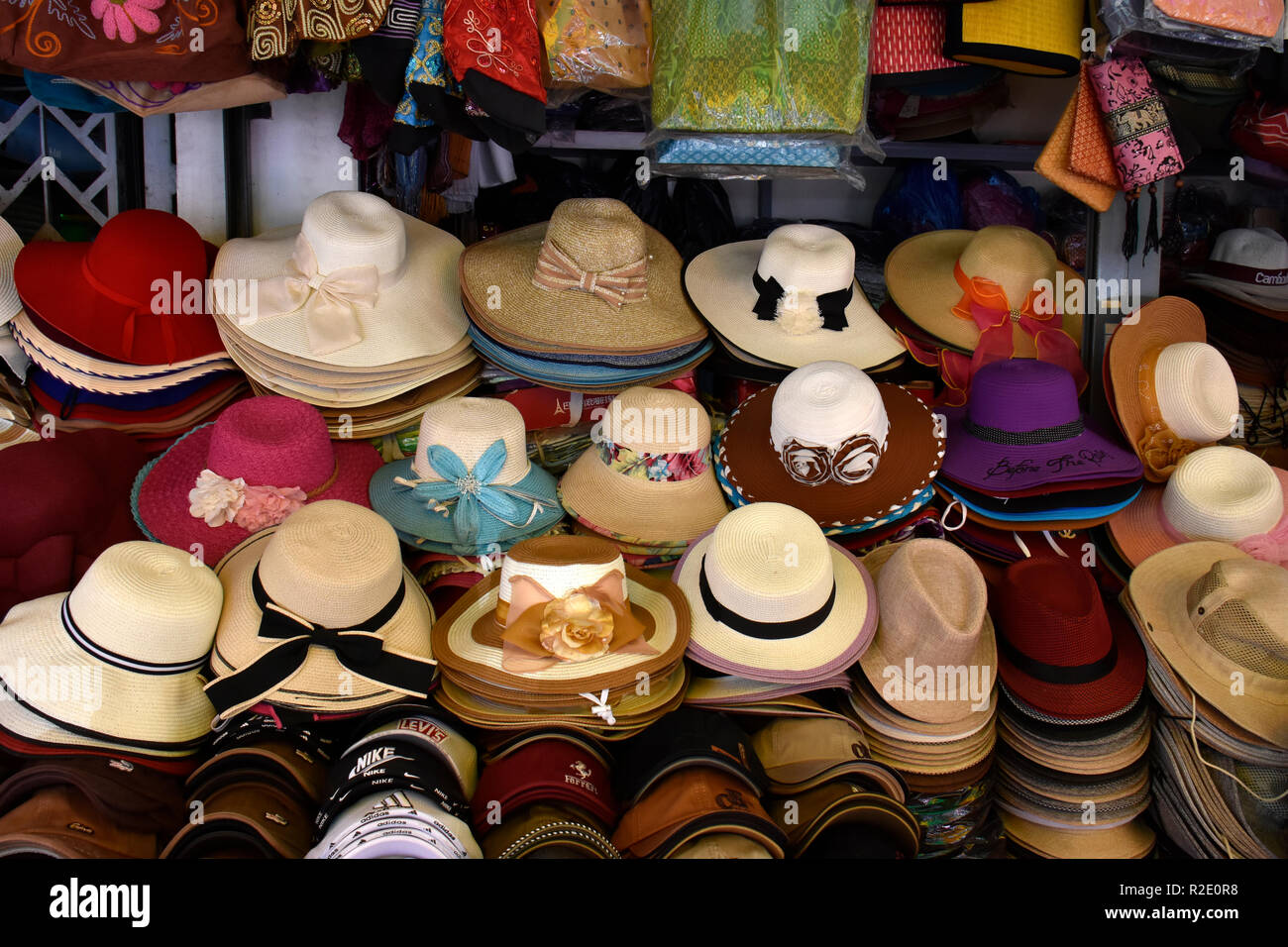 Colourful everyday objects on display and for sale on a market in Pnom ...