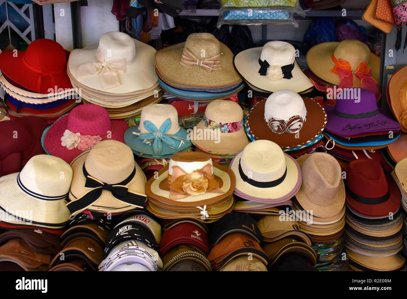 Colourful everyday objects on display and for sale on a market in Pnom ...