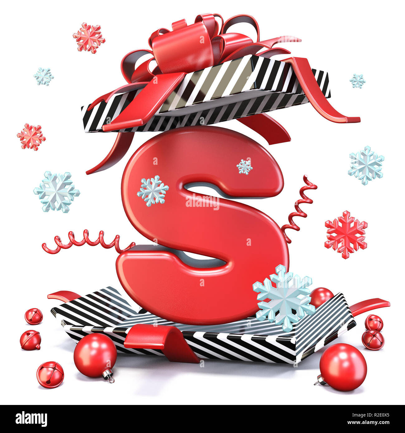 Red Letter S inside open gift box 3D rendering illustration isolated on ...