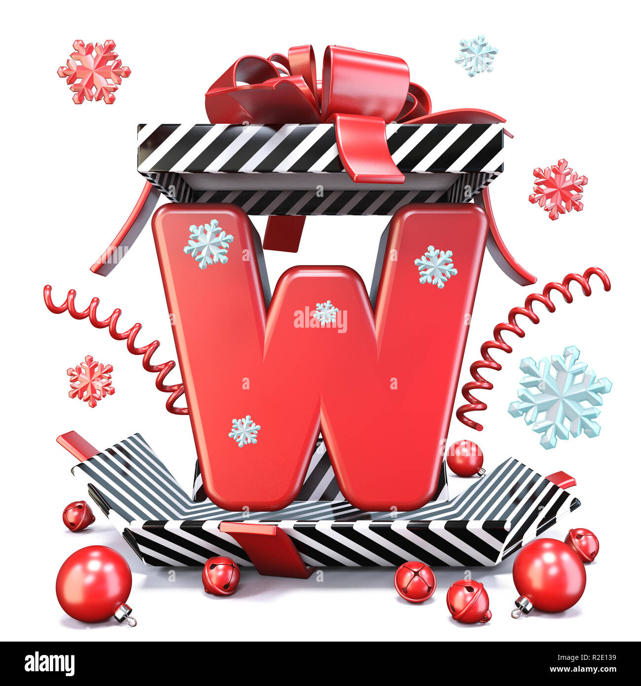 Red Letter W inside open gift box 3D rendering illustration isolated on ...